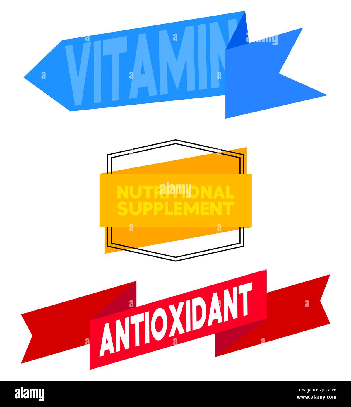 Set of ribbon with Vitamin, Nutritional Supplement, Antioxidant text ...