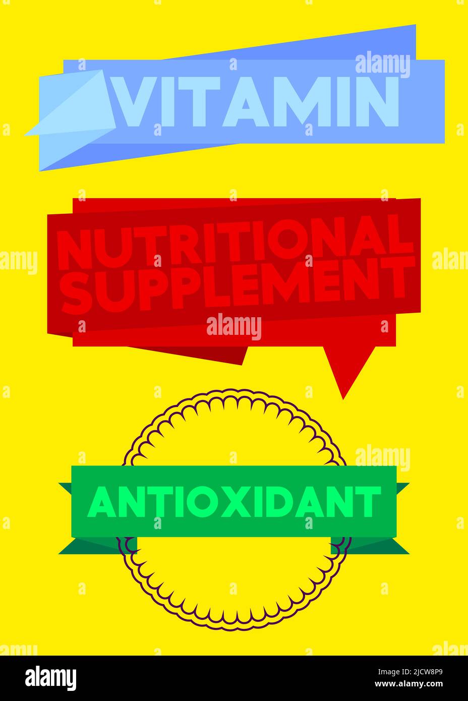 Set of ribbon with Vitamin, Nutritional Supplement, Antioxidant text ...