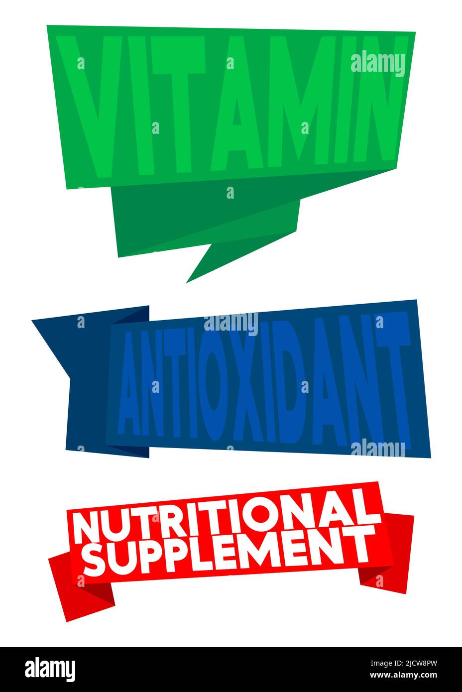 Set of ribbon with Vitamin, Nutritional Supplement, Antioxidant text ...