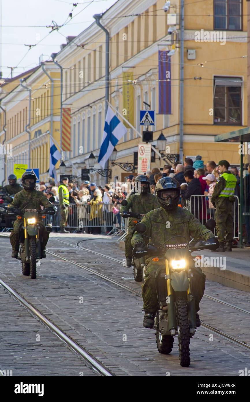 Motor bike troops on Aleksanterinkatu street at National Parade on the ...
