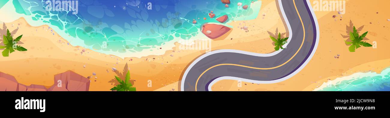 Asphalt road going along sea beach top view panoramic background ...