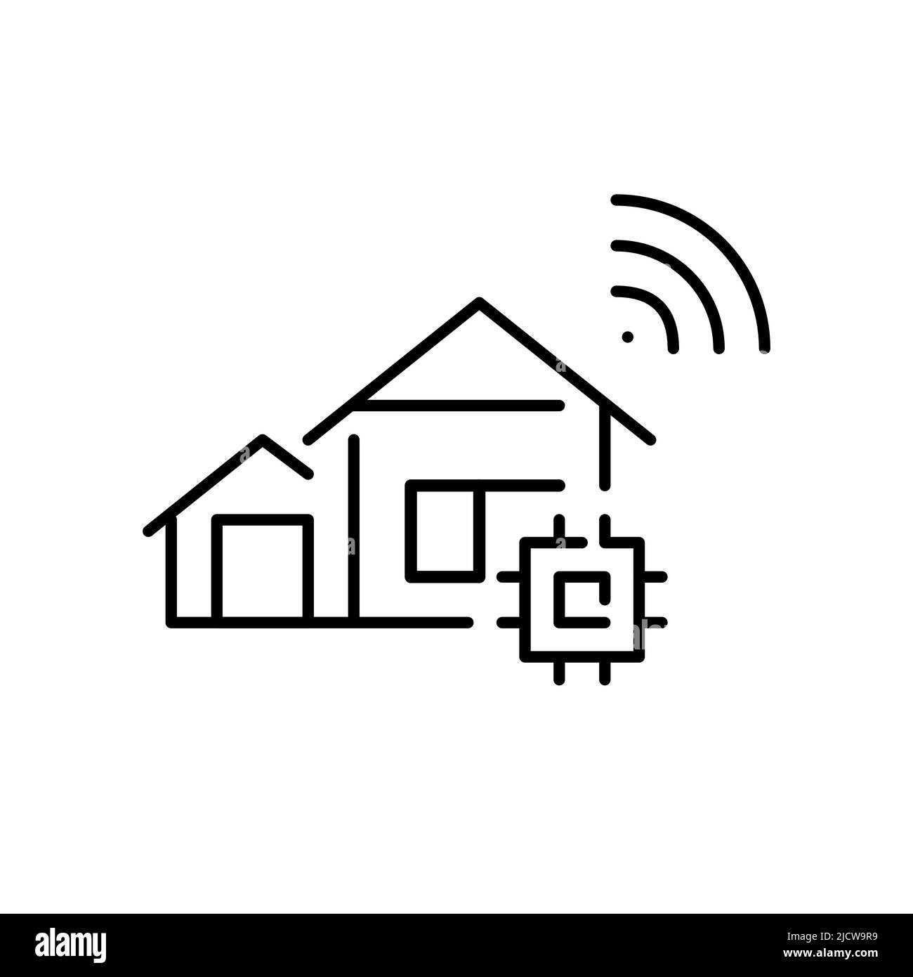 Smart home with CPU chip and wifi connection. Pixel perfect, editable ...