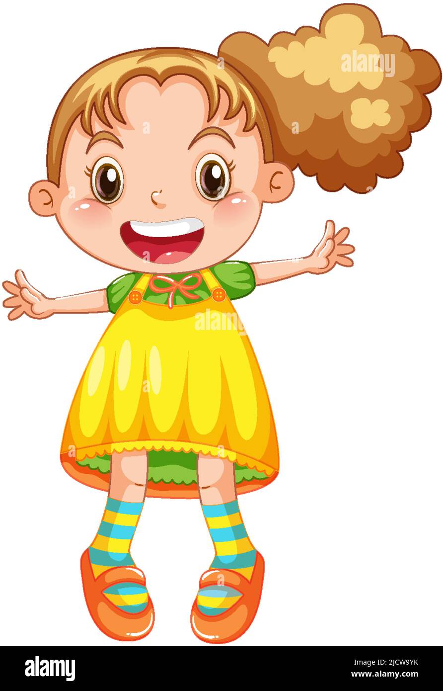 Cute happy girl cartoon character jumping illustration Stock Vector ...