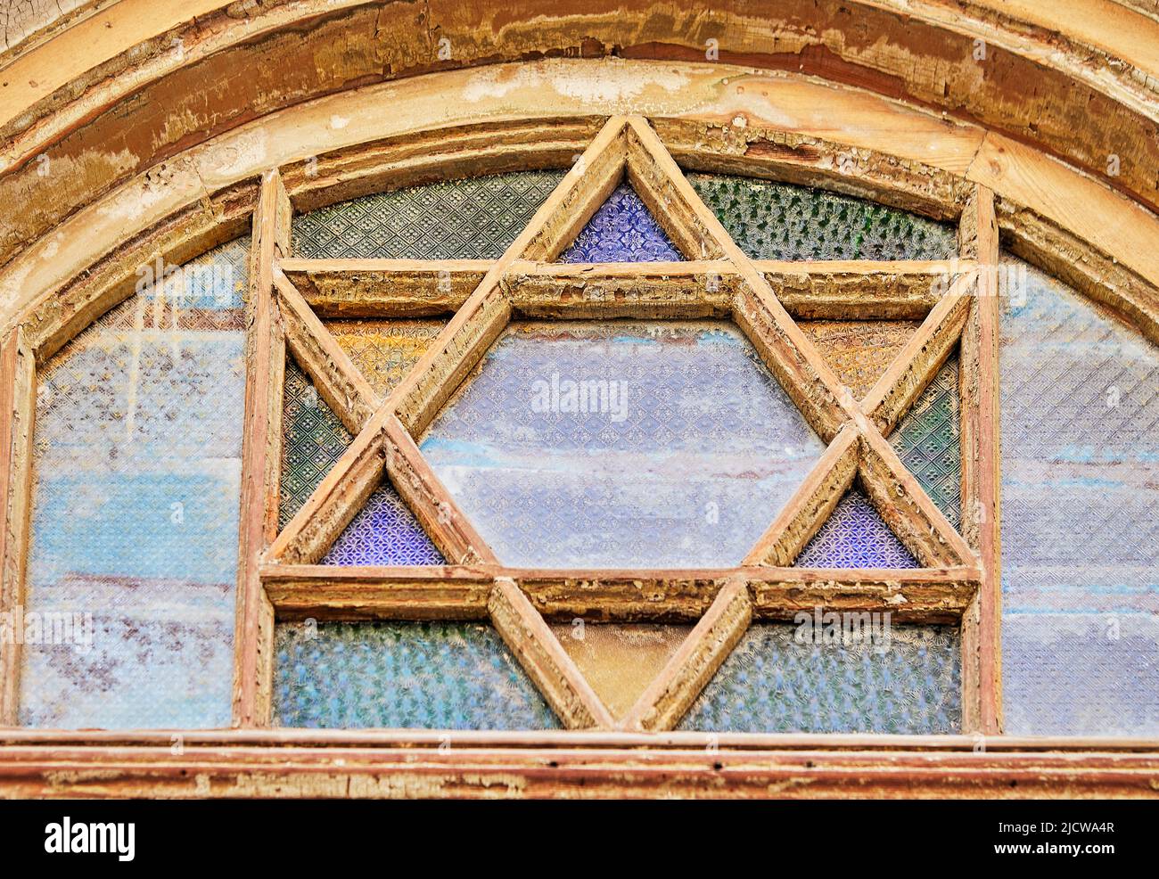 Stained glass window with magen david in an old restored house Stock ...