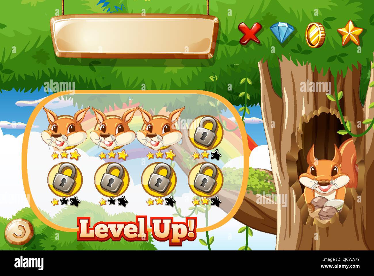 Game template with squirrel in forest illustration Stock Vector Image ...