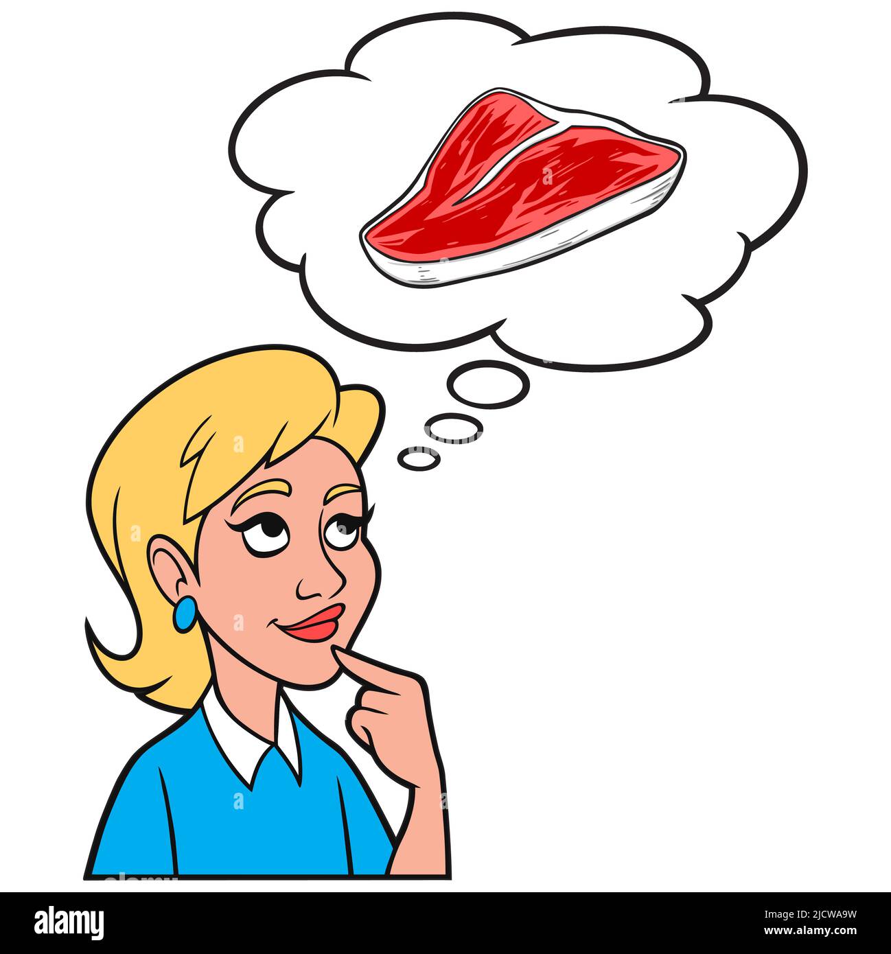 Girl thinking about Meat - A cartoon illustration of a Girl thinking ...