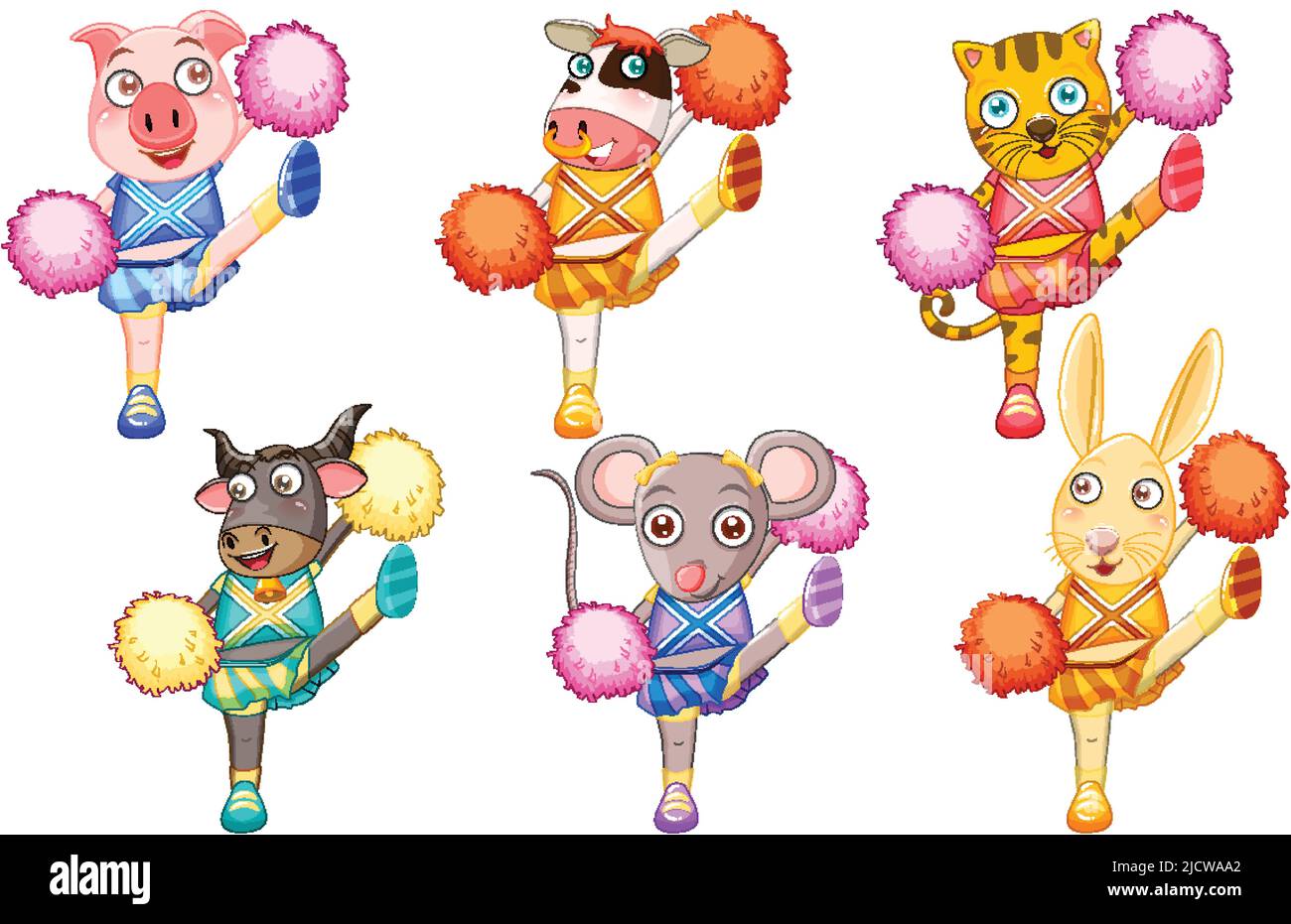 Different cheerleader animals cartoon character illustration Stock ...