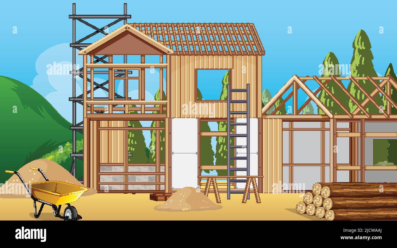 House construction site scene illustration Stock Vector Image & Art - Alamy