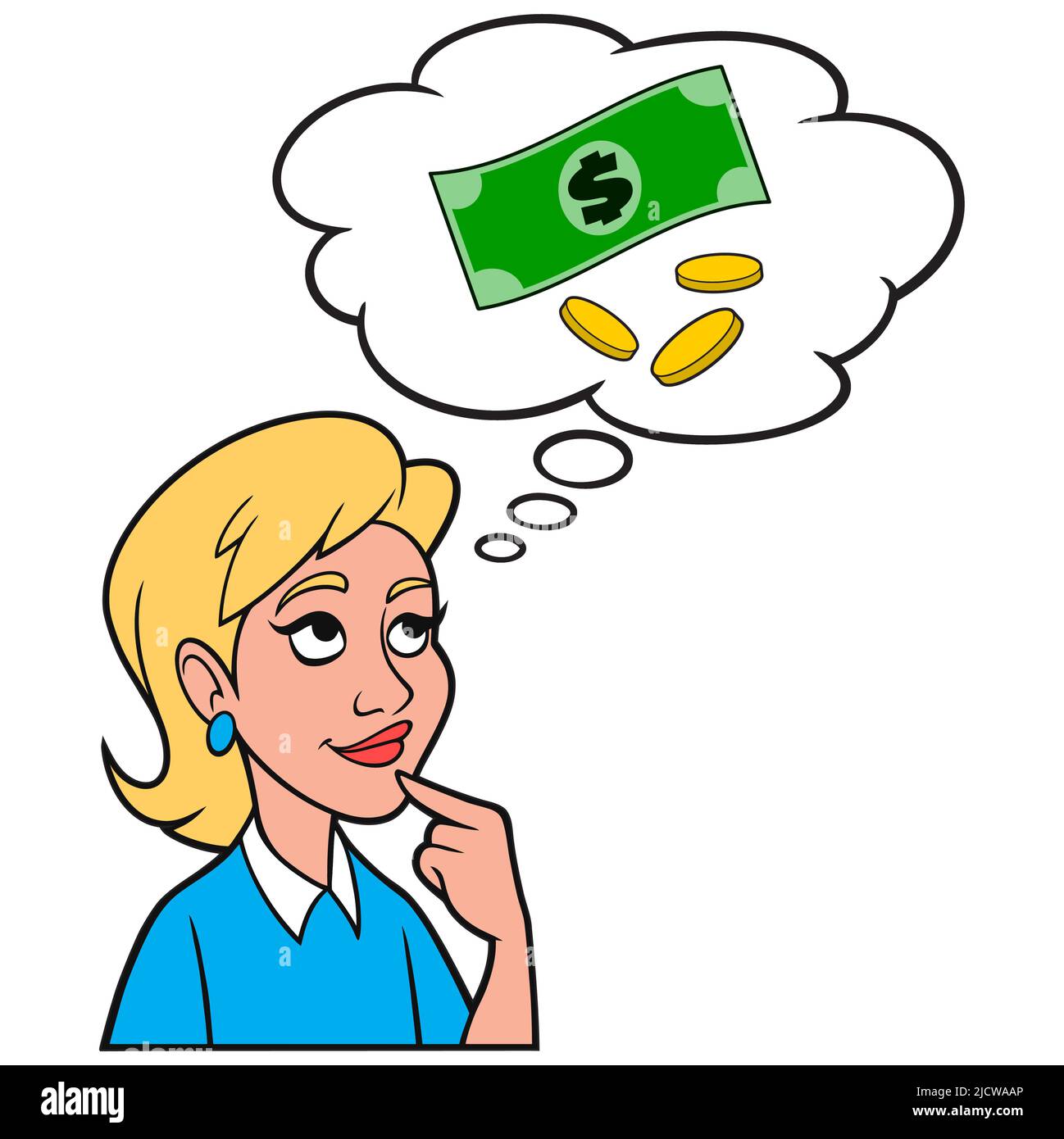 Girl thinking about Money - A cartoon illustration of a Girl thinking ...