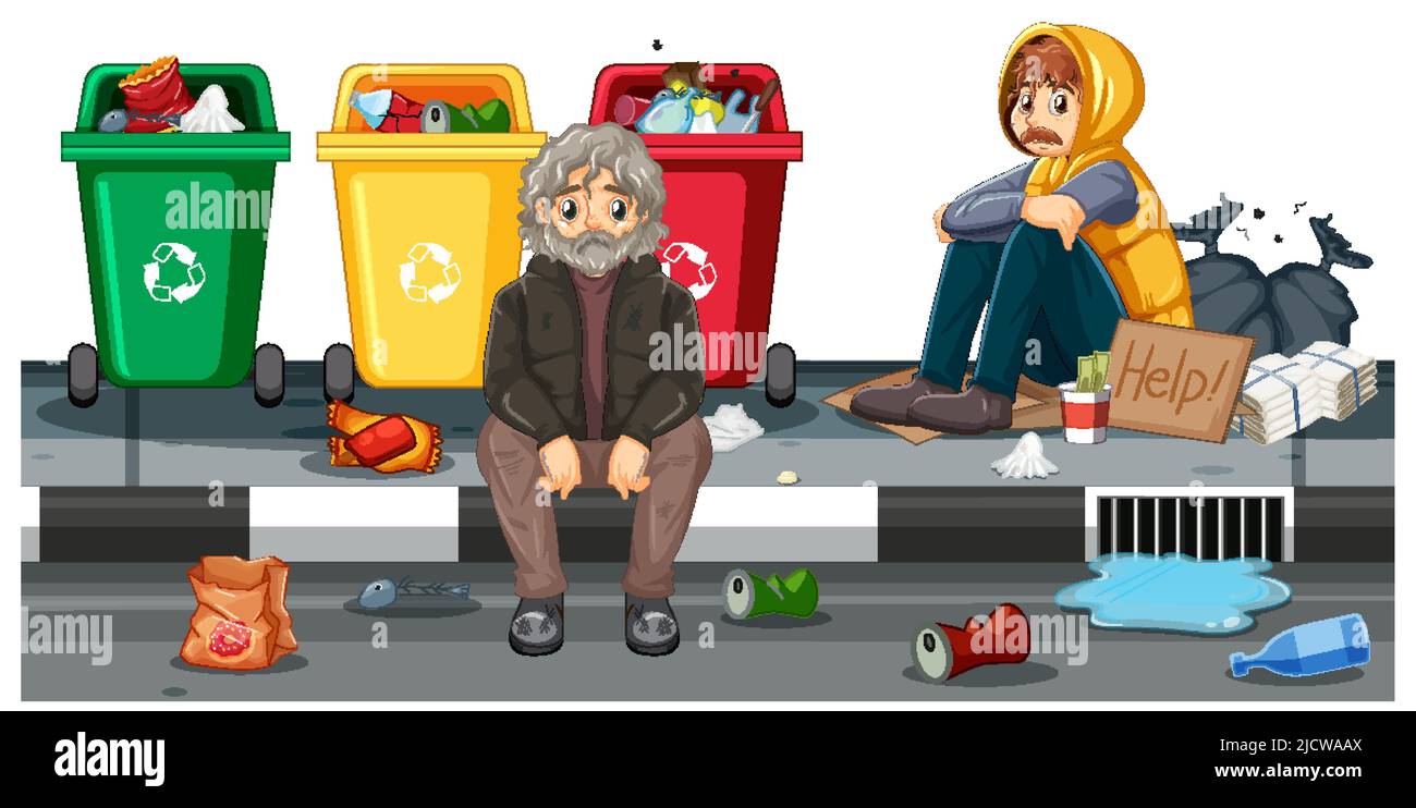 Outdoor scene with homeless people illustration Stock Vector Image ...