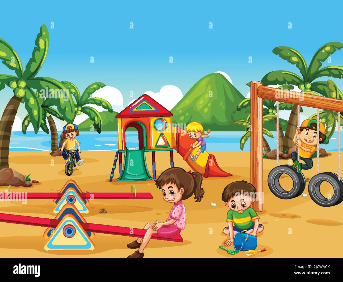 Beach playground with happy children illustration Stock Vector Image ...