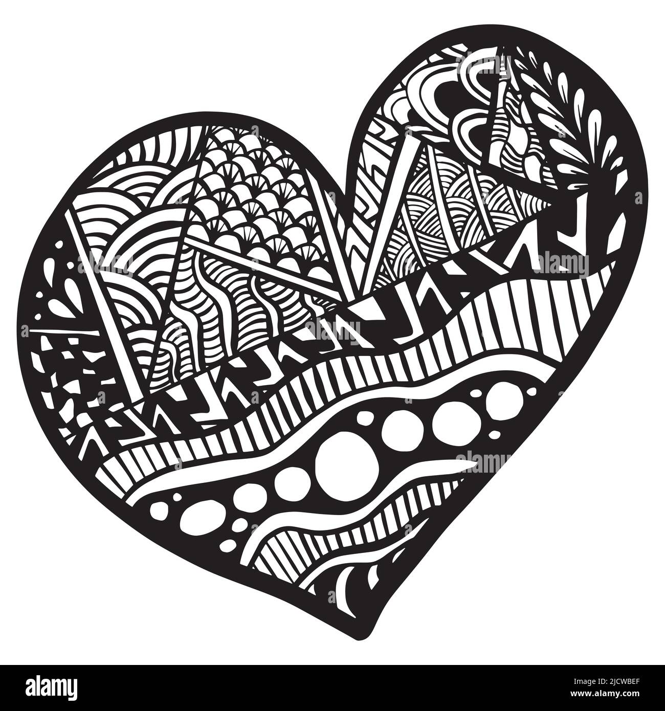 Vector Hand drawn black hearts in zentangle style. Zen doodle Pattern ...