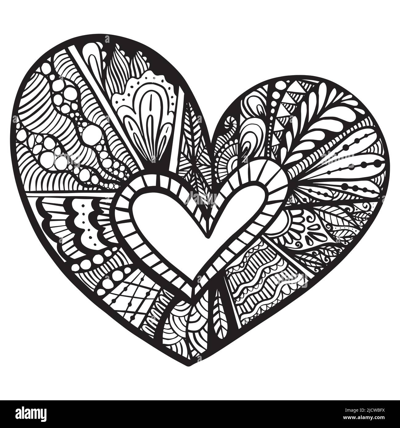 Vector Hand drawn black hearts in zentangle style. Zen doodle Pattern ...