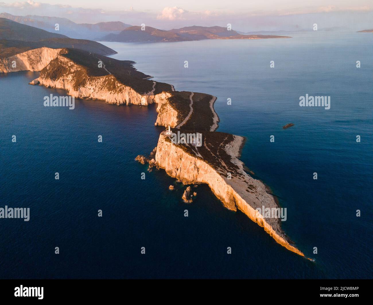 aerial view of Lefkada island lighthouse at the cliff copy space Stock ...