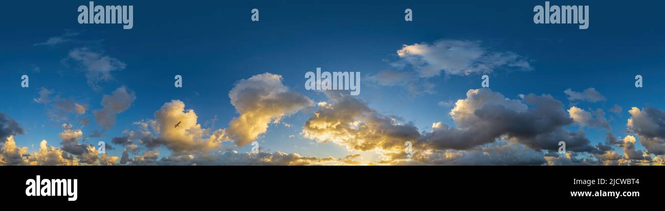 Dark blue sunset sky panorama with Cumulus clouds. Seamless hdr pano in ...