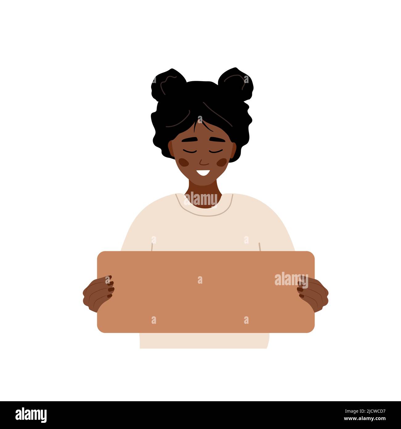 African woman holding cardboard blank sign. Template for your slogan ...