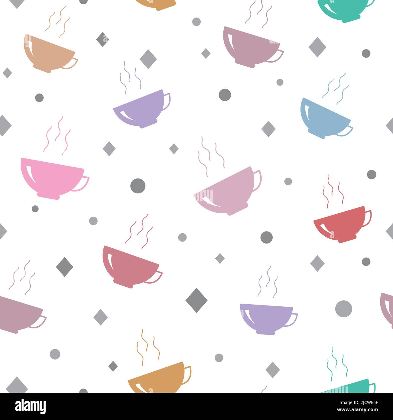 Cute coffee cups vector repeat pattern. For kids and kitchen products ...