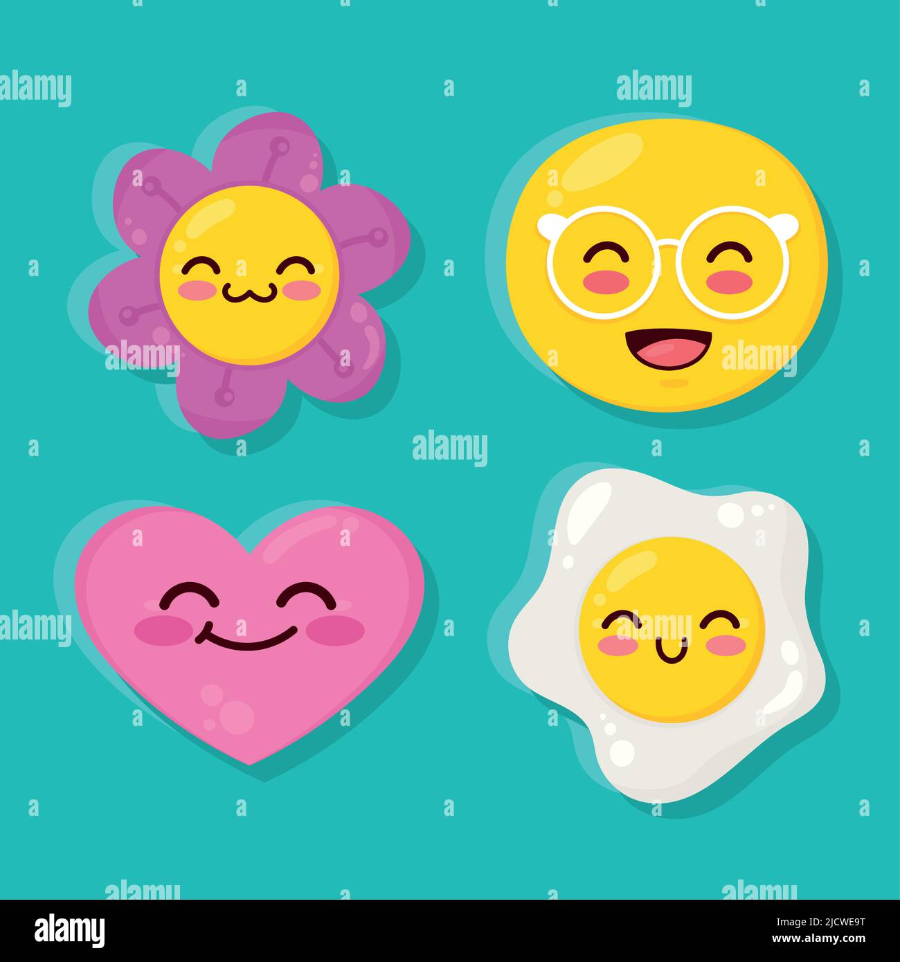Cute four emoticons faces characters Stock Vector Images - Alamy