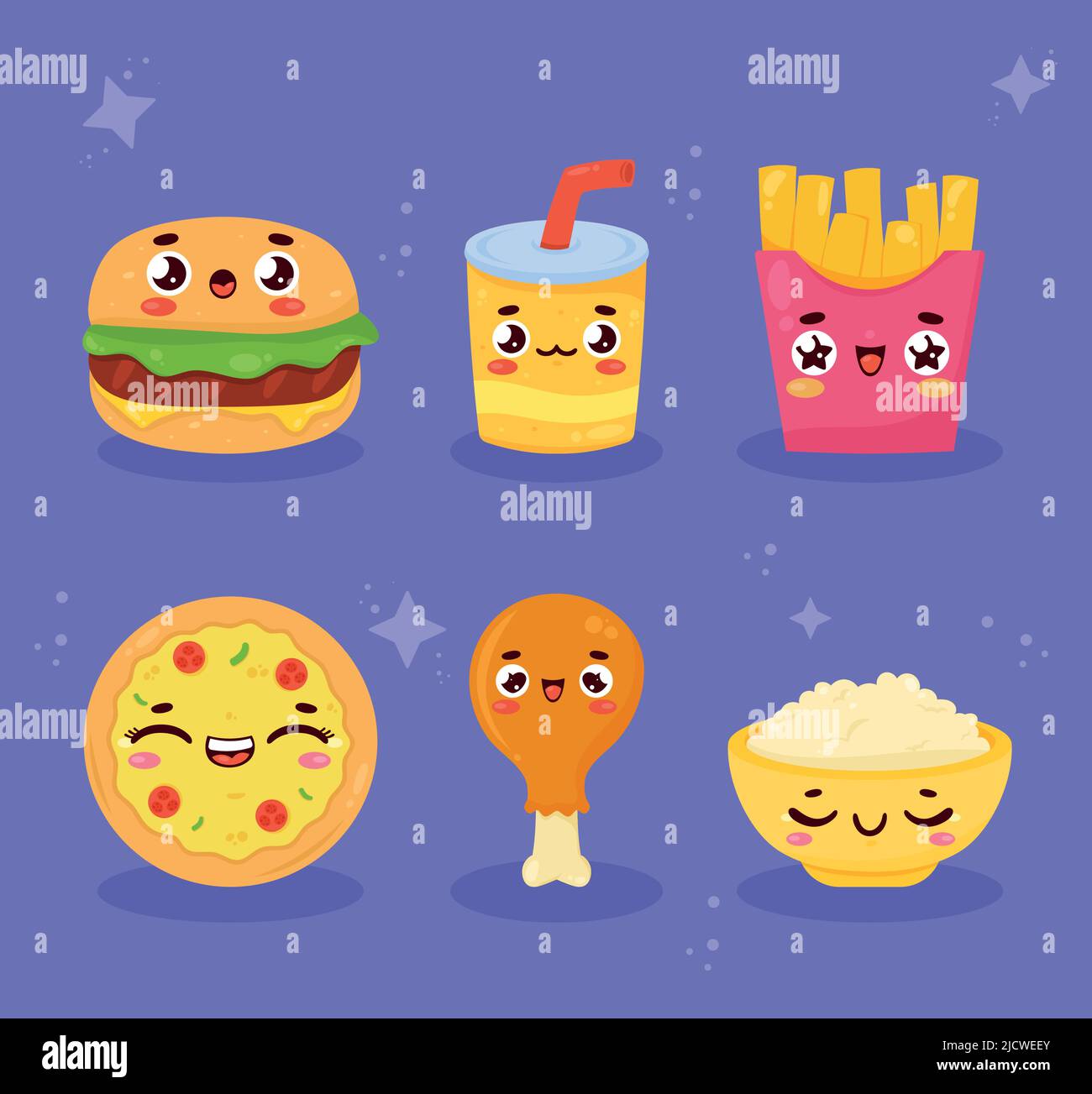 six kawaii food comic character Stock Vector Image & Art - Alamy