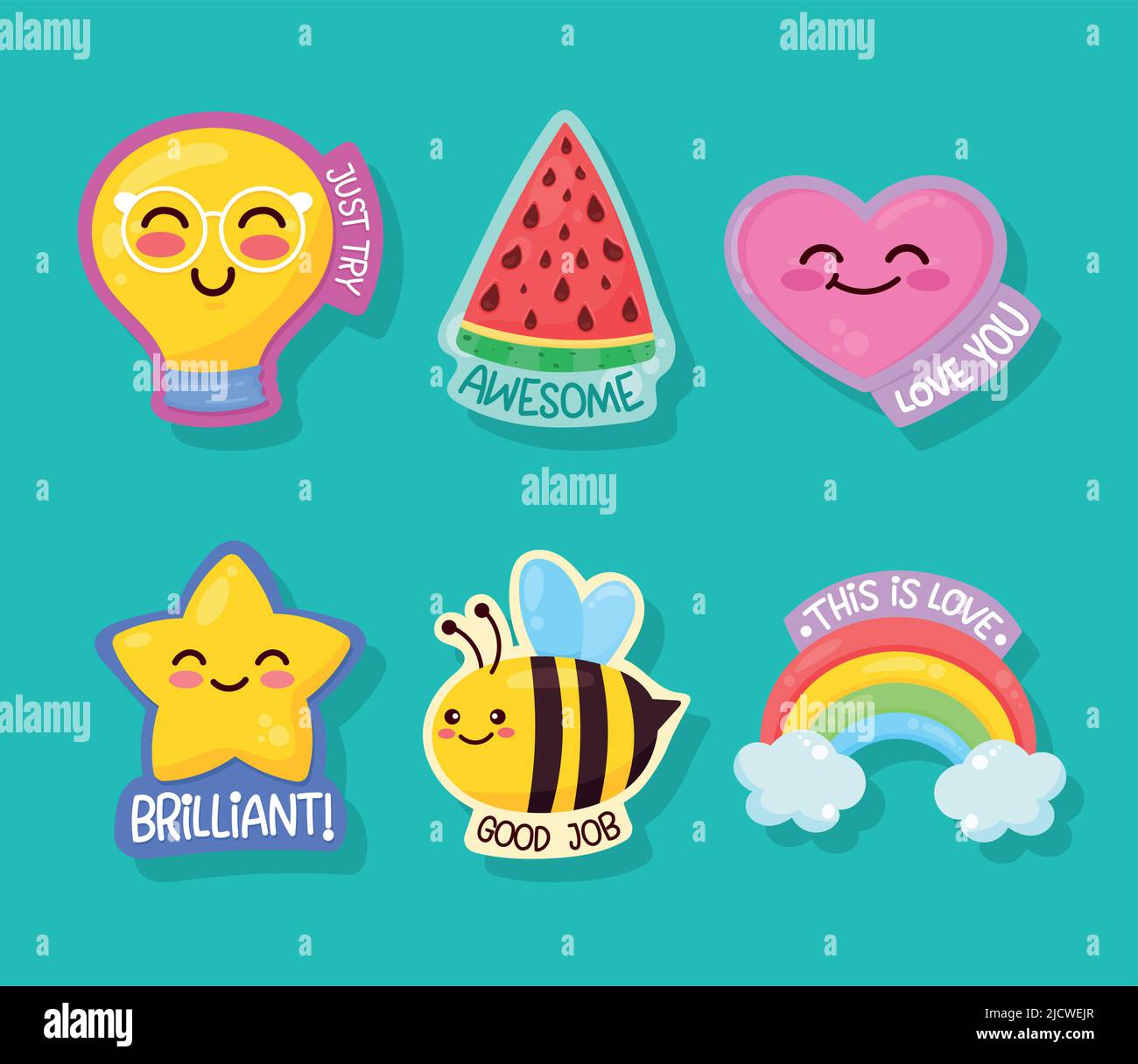 six positive messages set stickers Stock Vector Image & Art - Alamy