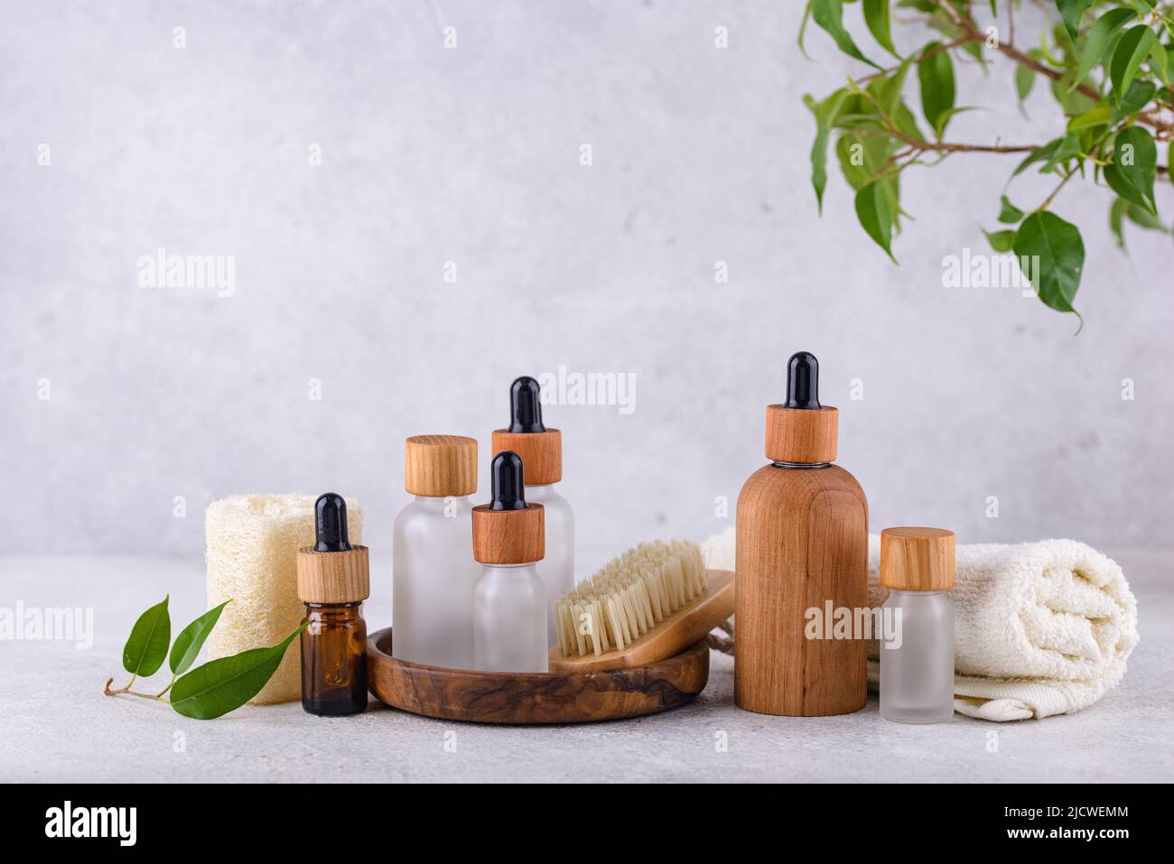 Eco friendly cosmetic bamboo bottle Stock Photo - Alamy