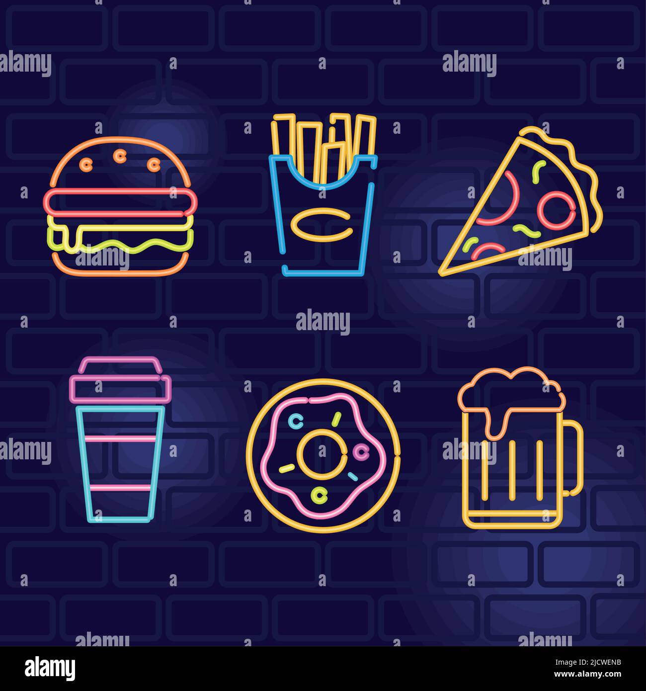 Fast food neon icons Stock Vector Images - Alamy