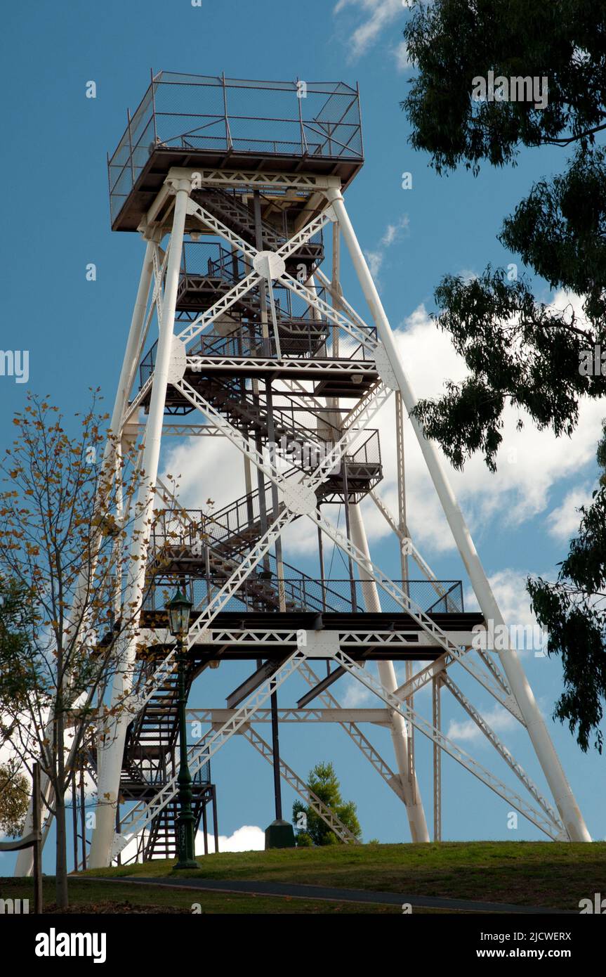The Rosalind Park Poppet Head, now a lookout at the top of Camp Hill in ...