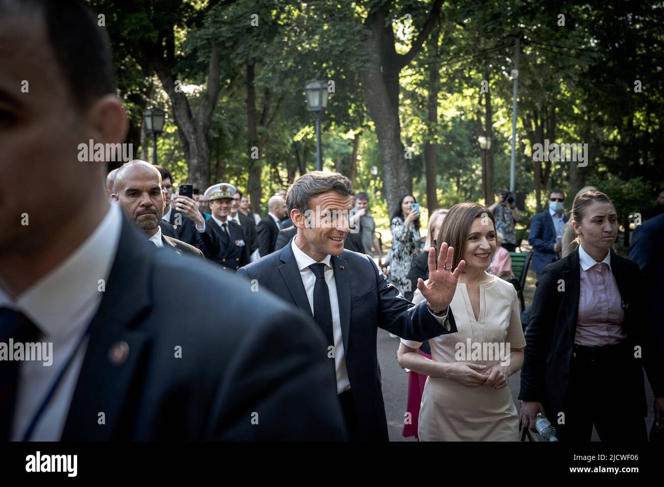 Walk of Emmanuel MACRON and Maia SANDU, President of Moldova, in the ...
