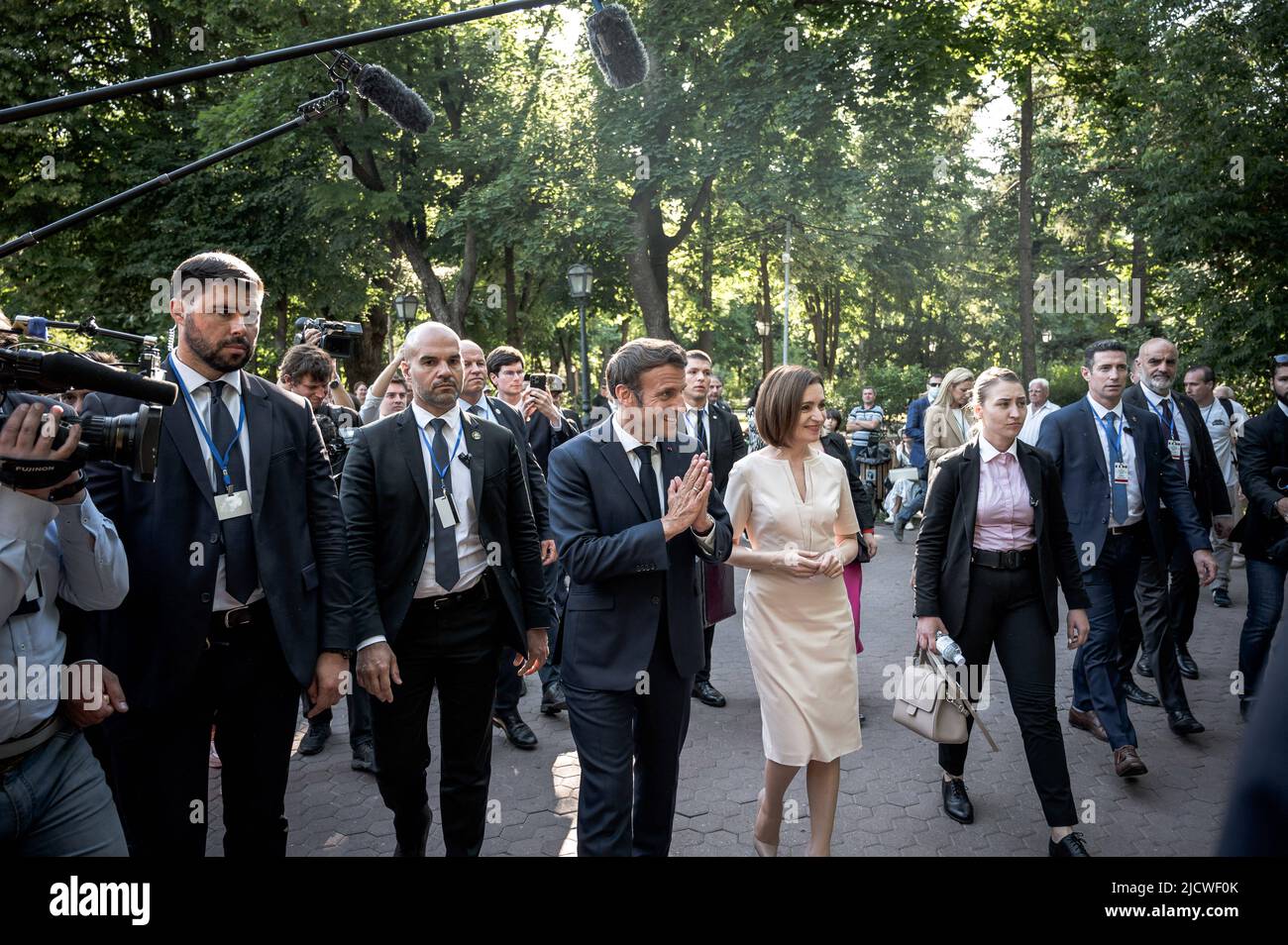 Walk of Emmanuel MACRON and Maia SANDU, President of Moldova, in the ...