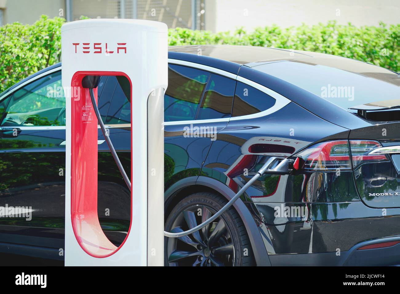 Tesla charging station to welcome electric car owners. Turin, Italy ...
