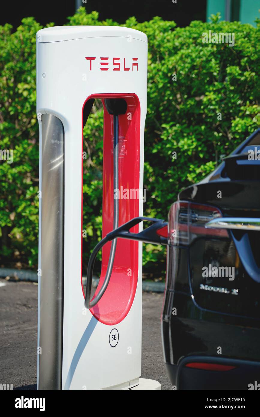 Tesla charging station to welcome electric car owners. Turin, Italy ...