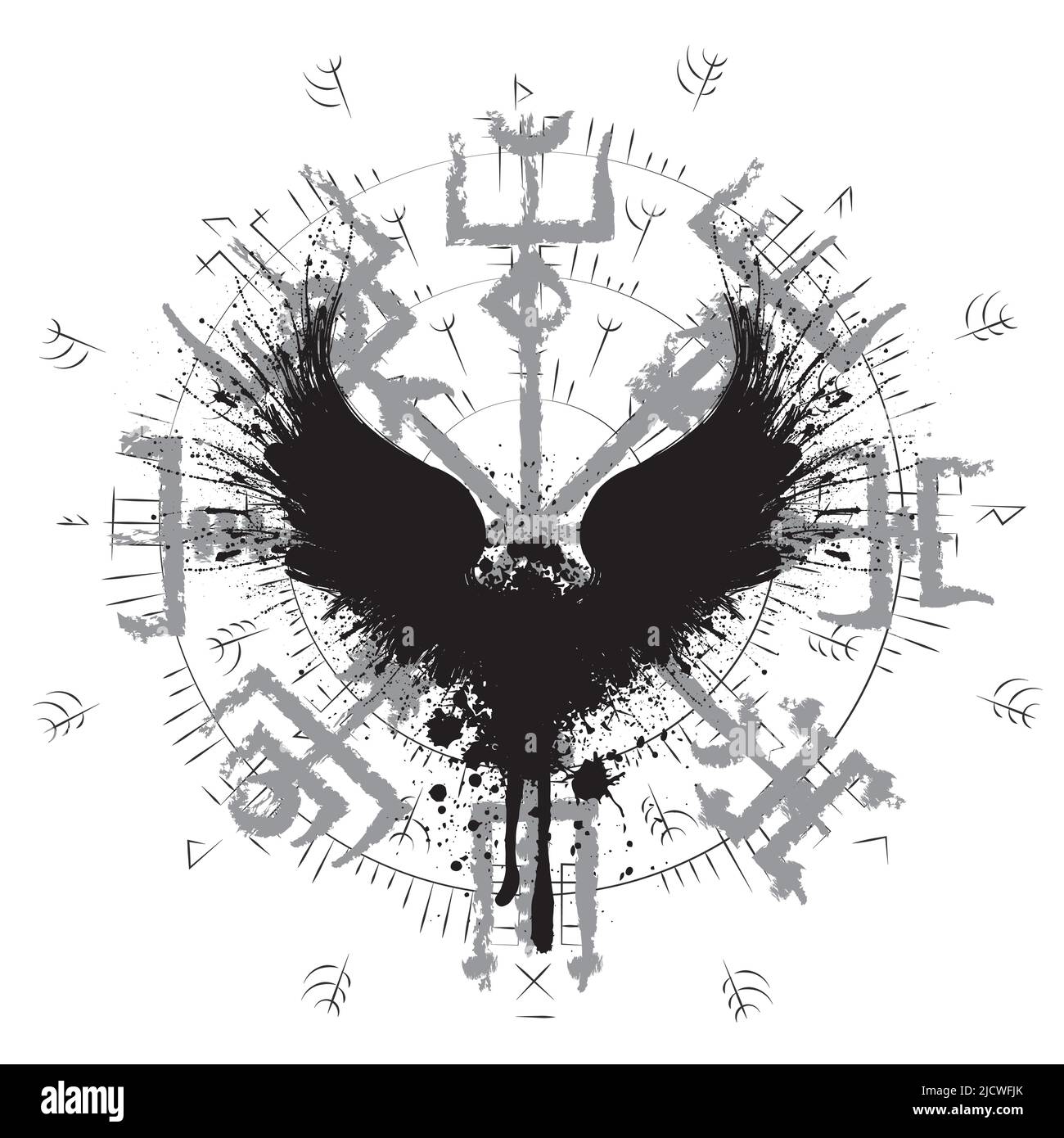 Grunge raven silhouette with runes Stock Vector Image & Art - Alamy