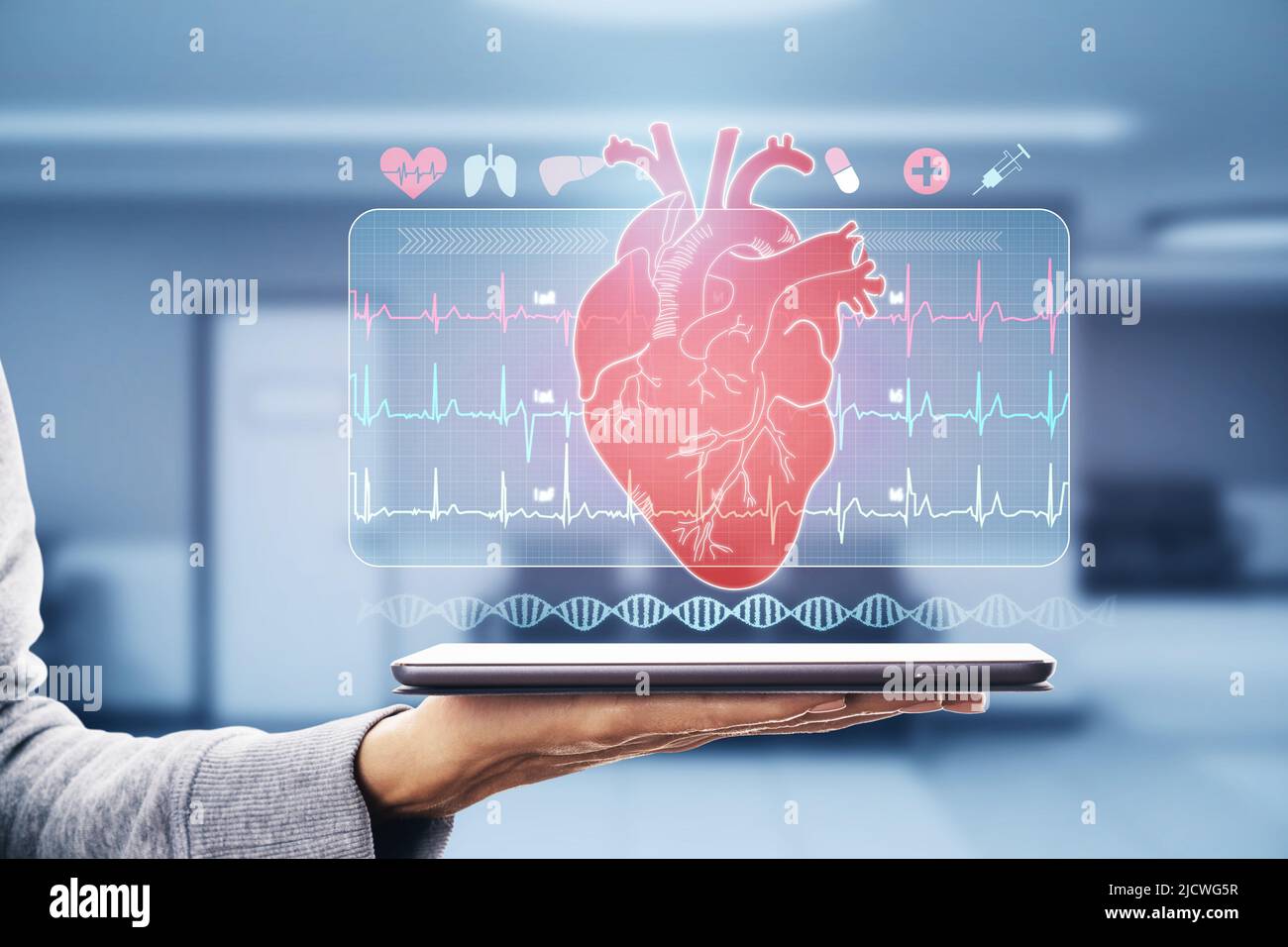 Online medical examination and remote cardiology heart health concept ...