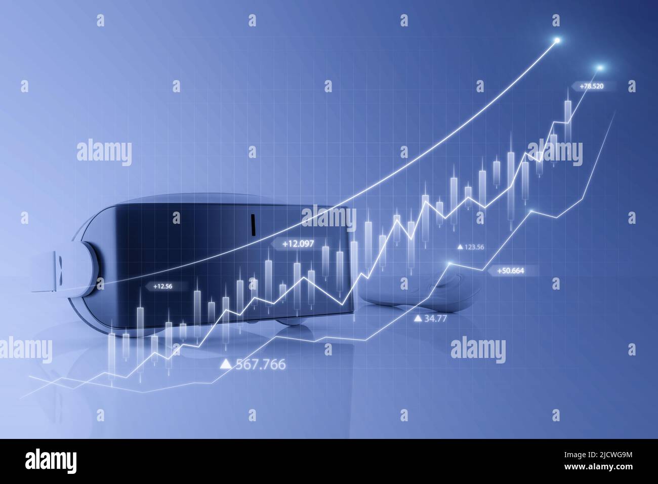 Investing and metaverse development concept with modern VR headset ...