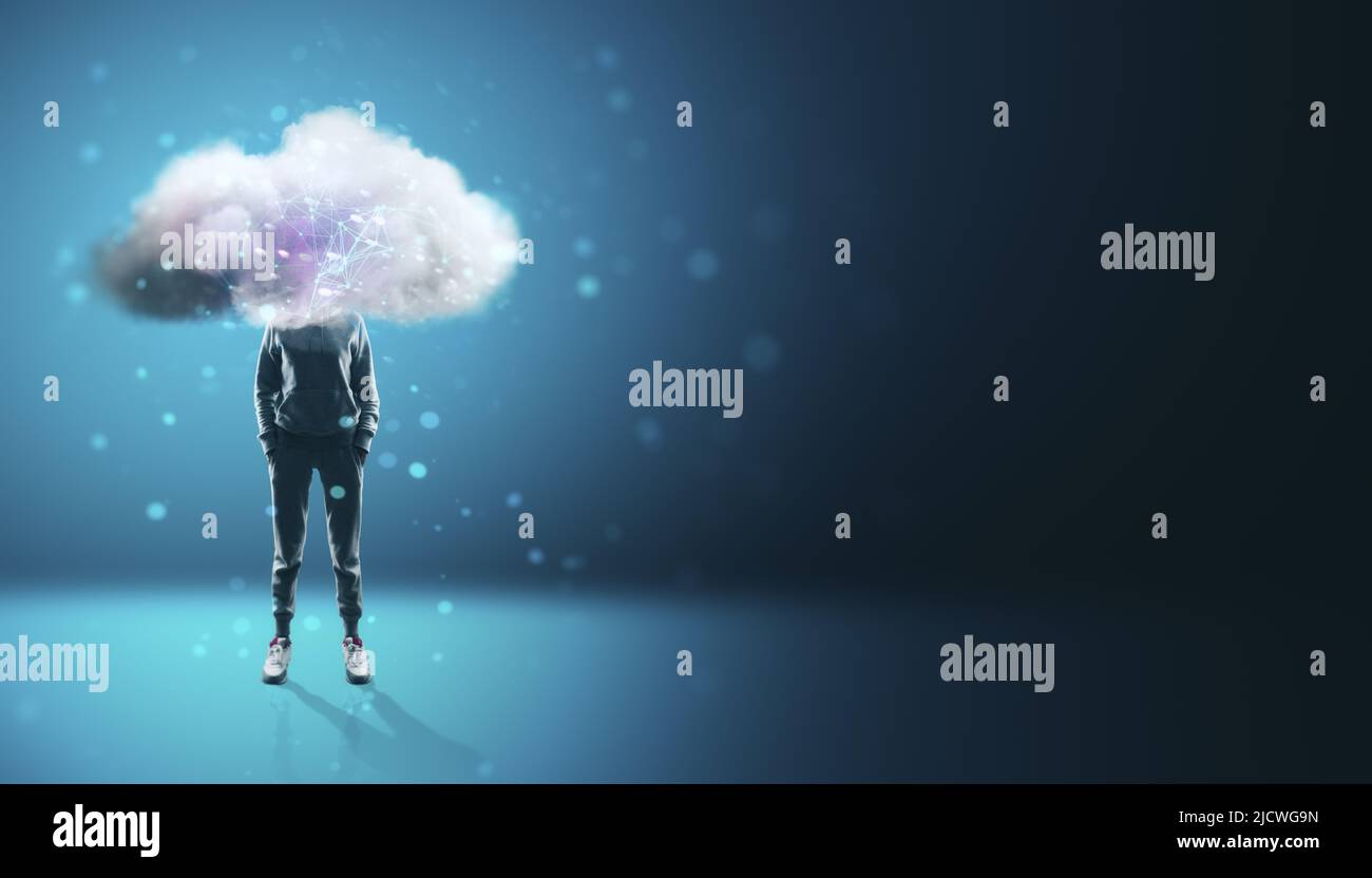 Cloud technology and cloud computing concept with digital white cloud ...