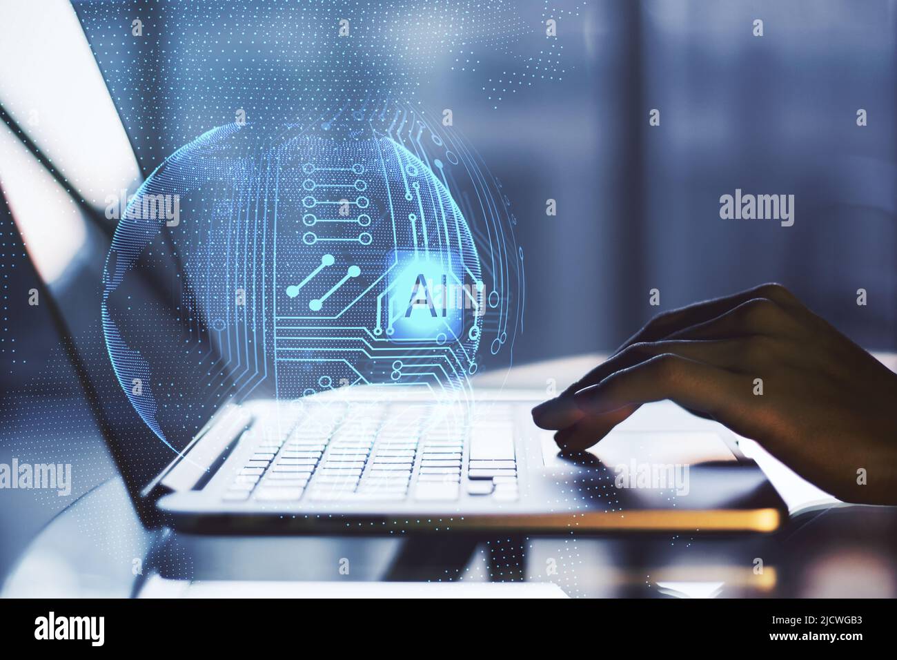 Artificial intelligence and technology concept with human hand using ...