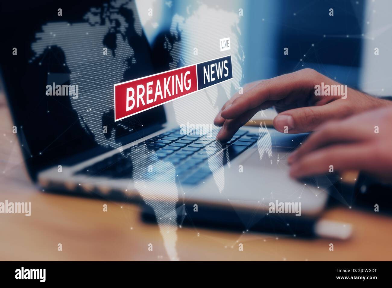 Digital and internet news concept with virtual breaking news ...
