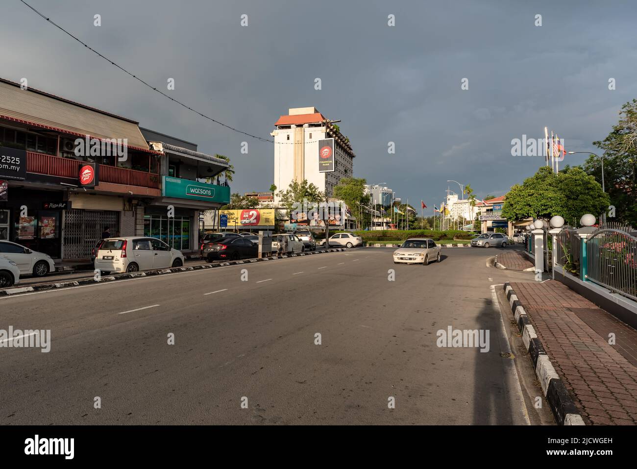 Labuan, Malaysia-June 06, 2021: View of the street in center of the ...