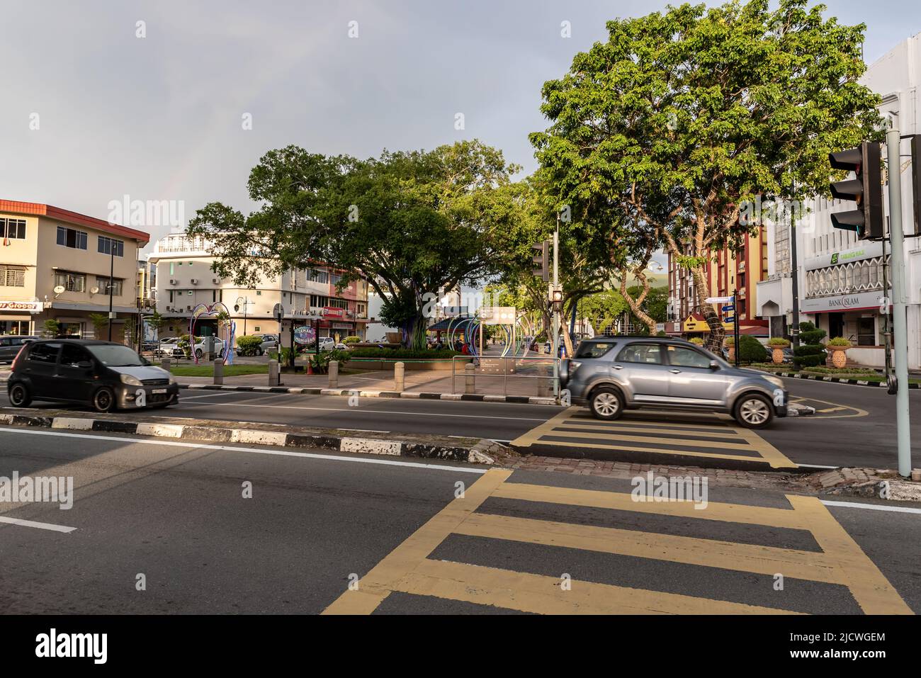 Labuan, Malaysia-June 06, 2021: View of the street in center of the ...
