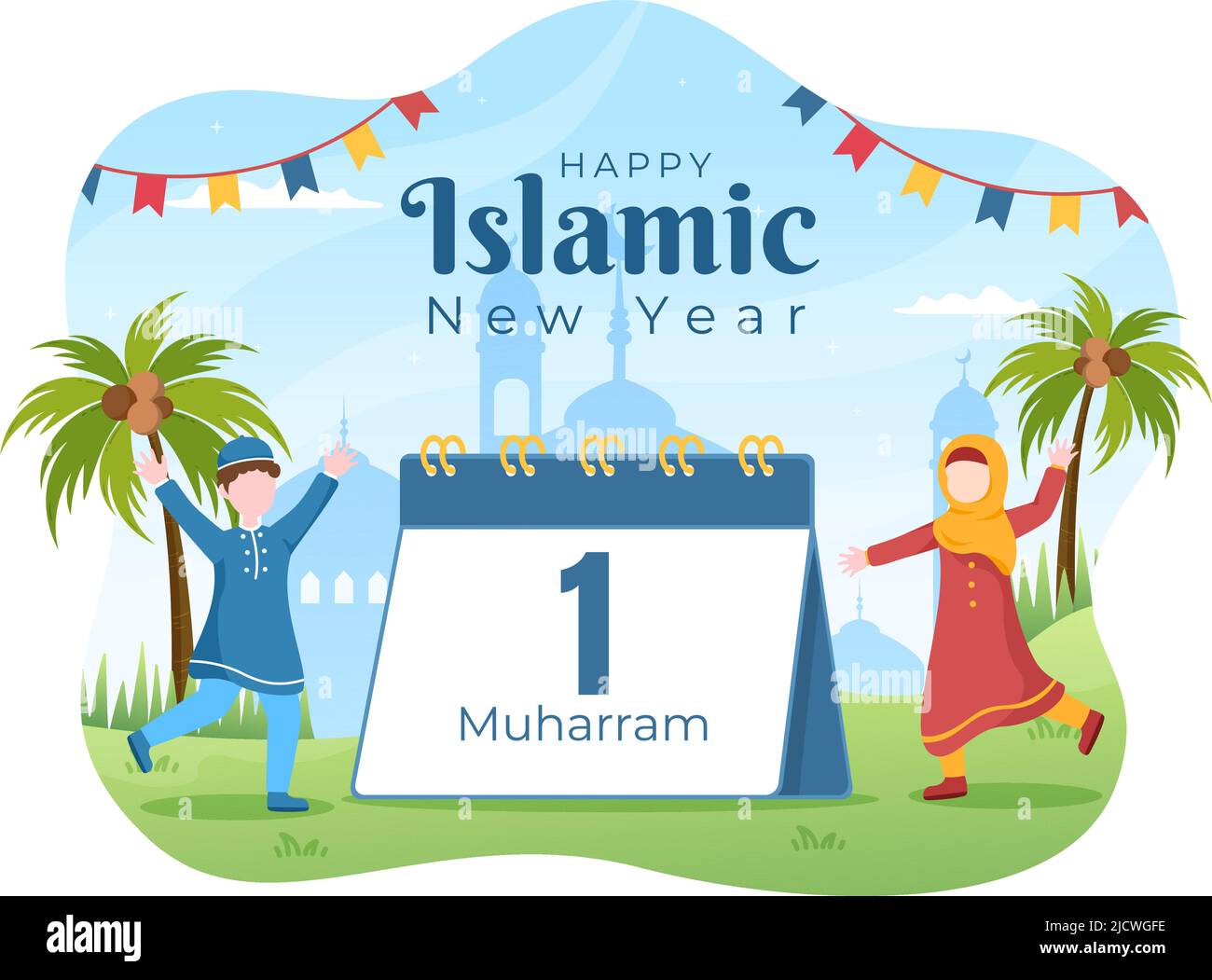 Islamic New Year Day or 1 Muharram Vector Background Illustration of ...