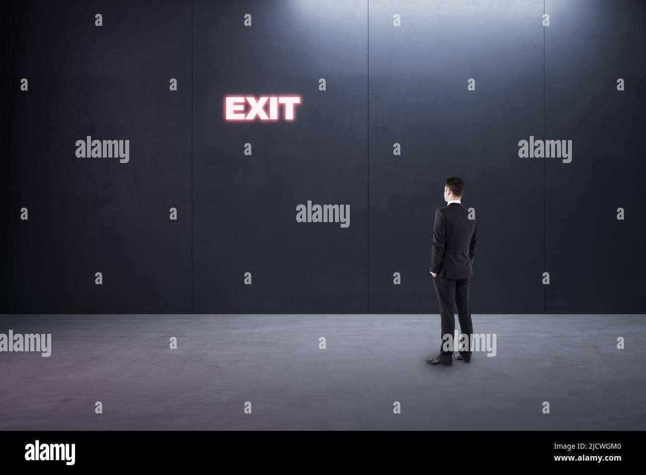 Create your future and best way-out concept businessman back view in ...