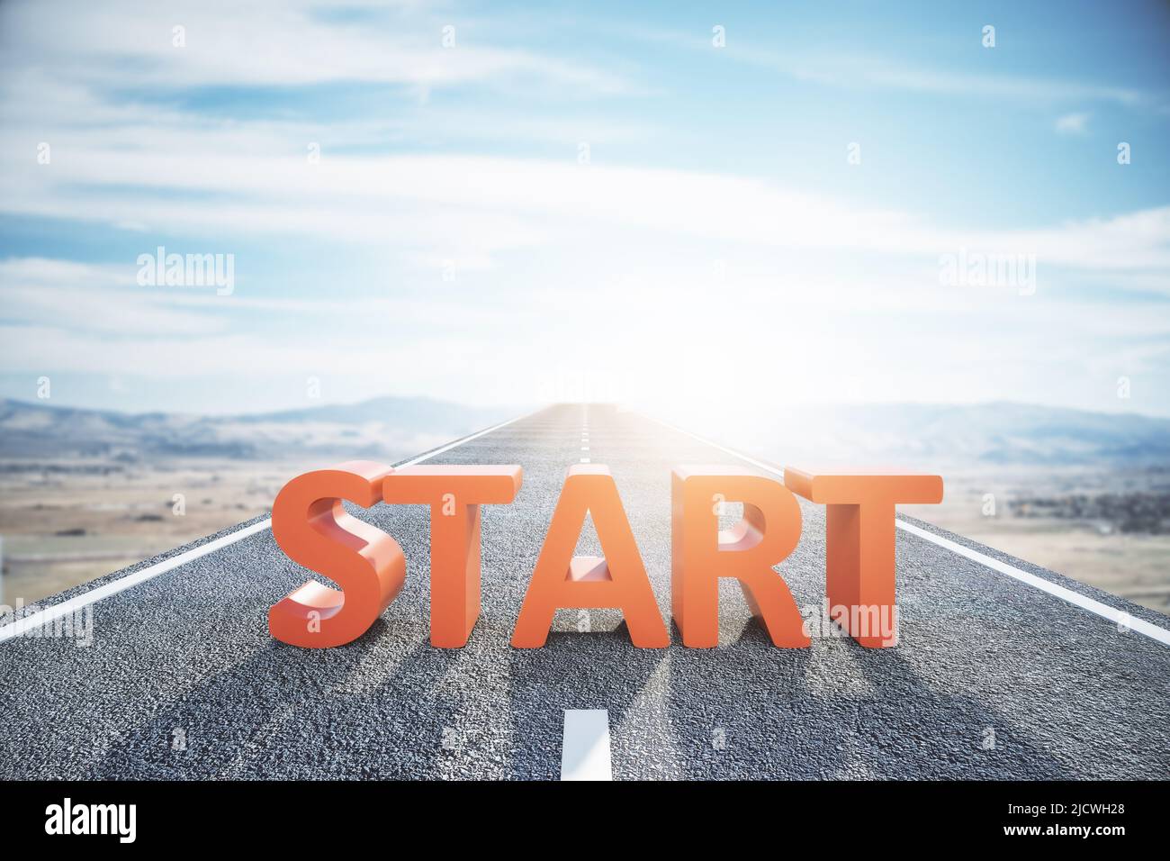 New life, new start and startup concept with red start sign on asphalt ...