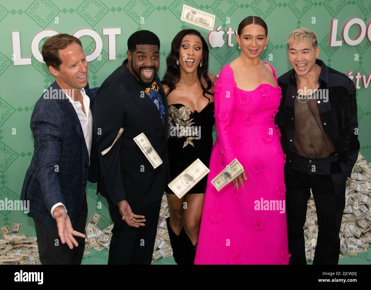Los Angeles, California, USA. 15th June, 2022. (L-R) Nat Faxon, Ron Funches, Michaela JaÃ ...