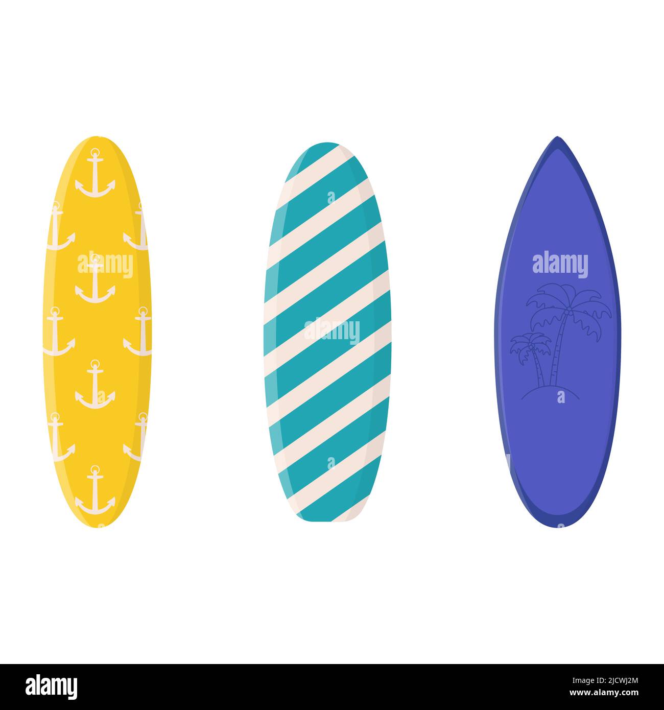 Collection of cartoon surfing boards with summer design. Summer sport ...