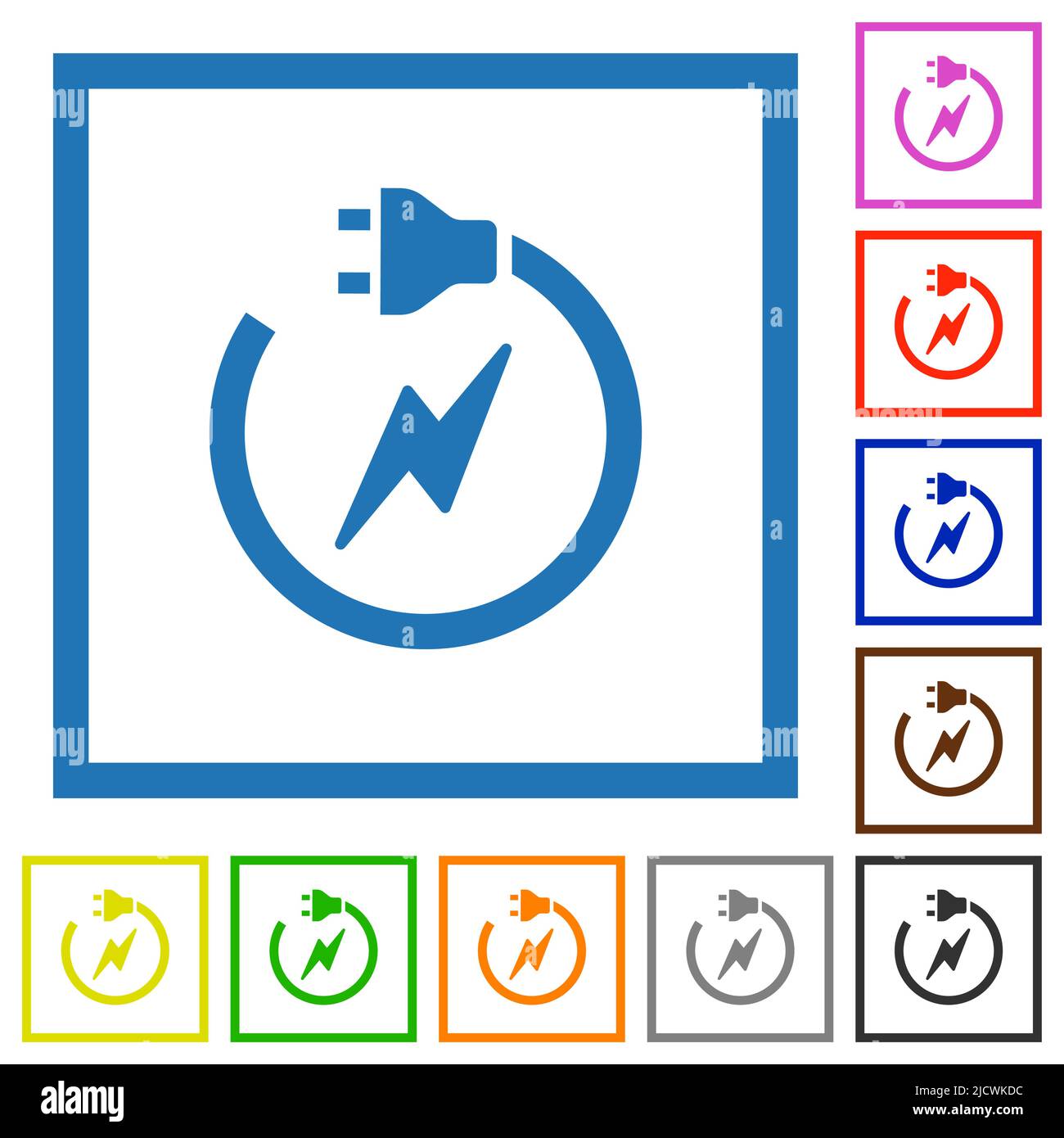 Electrical circuit with plug and cord flat color icons in square frames ...