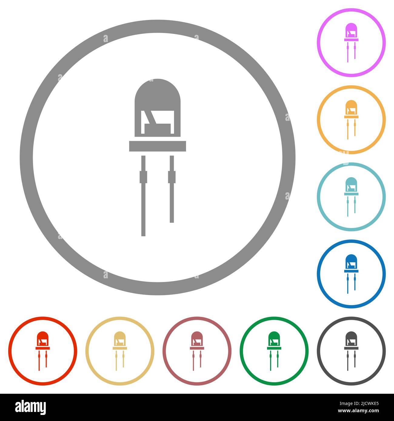 Light Emitting Diode flat color icons in round outlines on white ...
