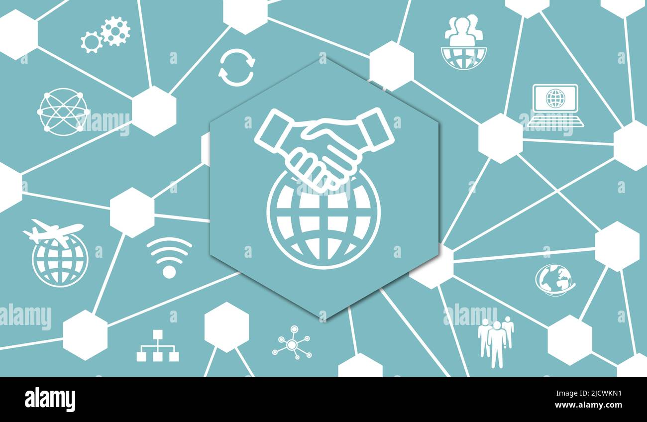 Concept of globalization with connected icons Stock Photo - Alamy