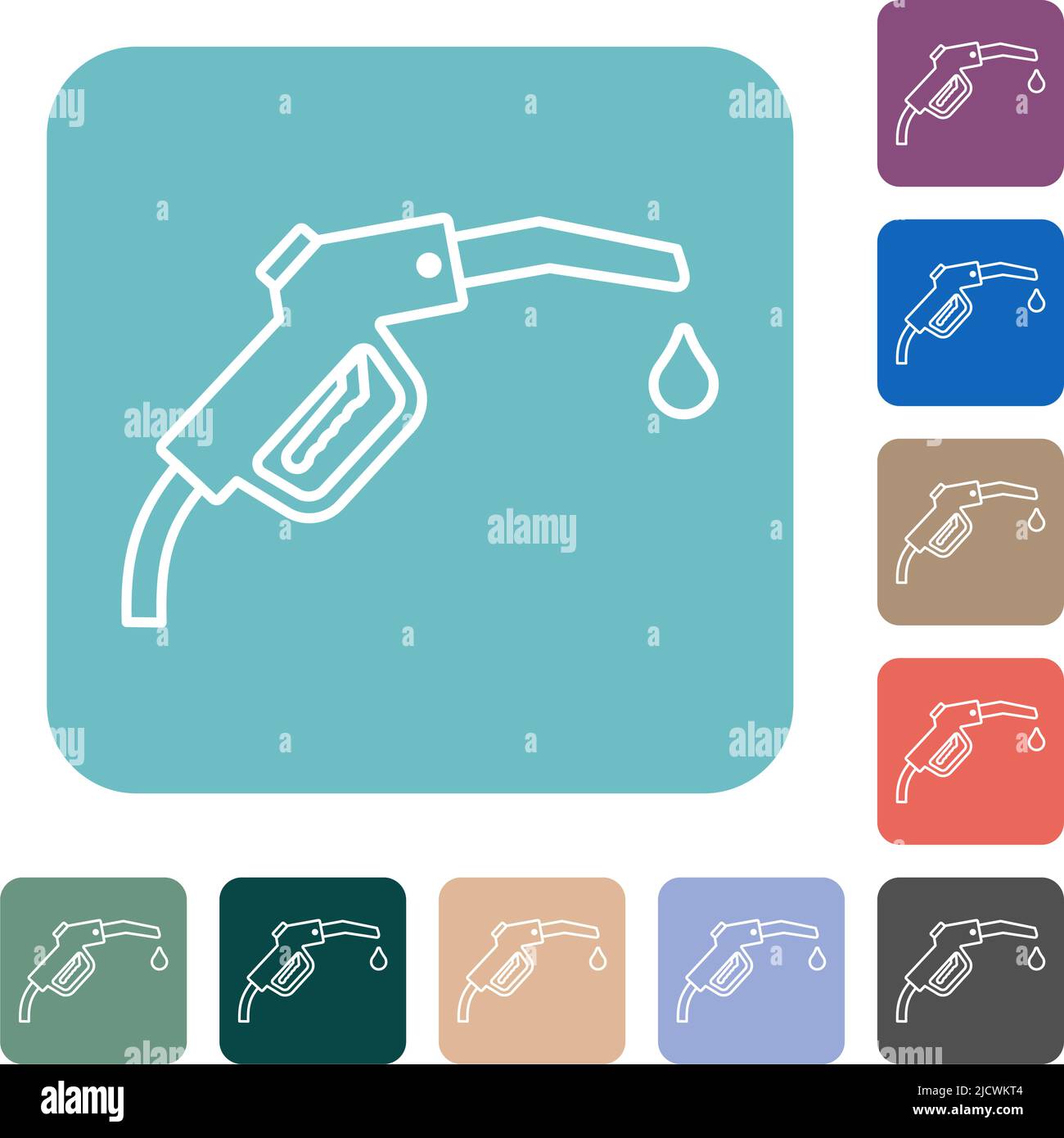 Gasoline pump fuel nozzle outline white flat icons on color rounded square backgrounds Stock ...