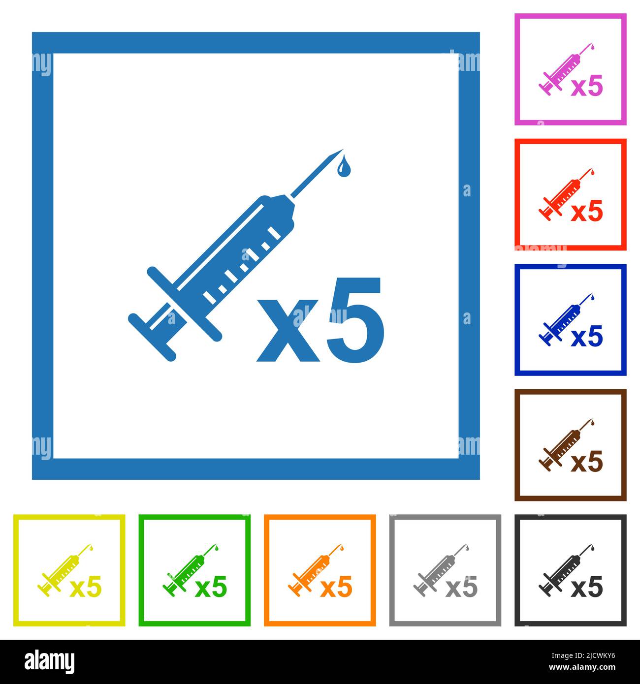 Fifth vaccine dose flat color icons in square frames on white ...