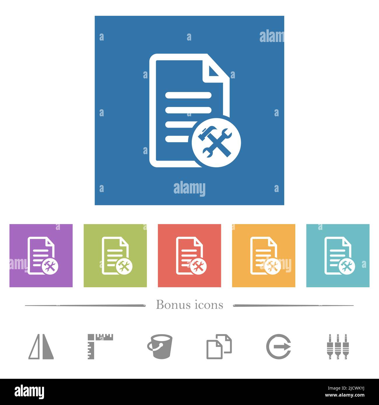 Document tools flat white icons in square backgrounds. 6 bonus icons ...